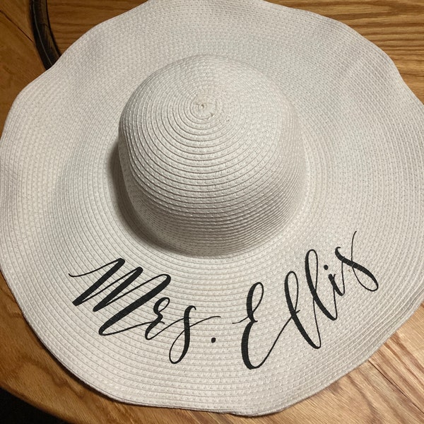 Mrs. Floppy Hat, Custom, Floppy Hat Sun Hat Newly Engaged Gift Rose ...