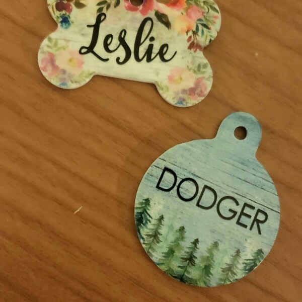 Rustic Dog Tag, Wilderness Pet Tag, Faux Wood Pet Tag, Personalized Pet ...