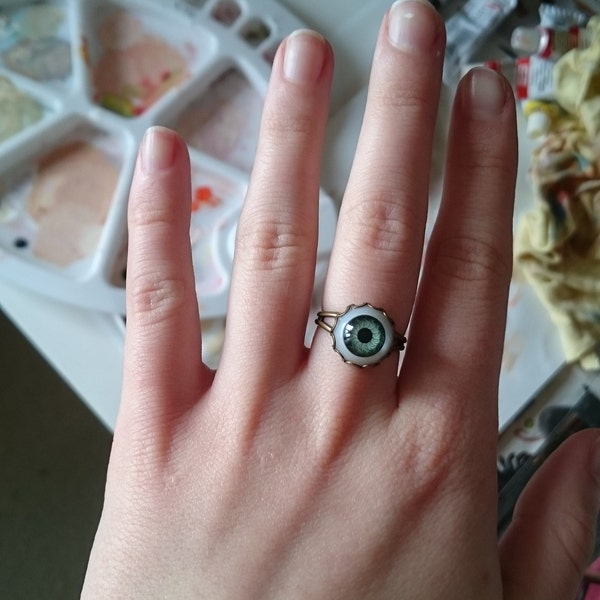 Green Eye Ring, Doll Eye Ring, Protective Talisman, Evil Eye, Boho Ring ...