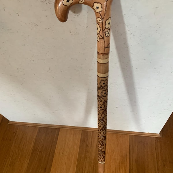 Beige Walking Cane for Ladies Rose, Flower Wooden Walking Stick Wood ...