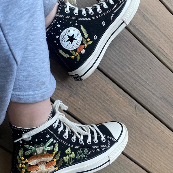 Custom Converse Chuck Taylor Blue Flower Embroidered Converse Shoes ...