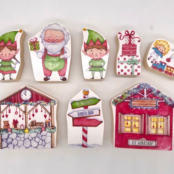 Watercolor Christmas Santa's Workshop Clipart Graphics, Santa Claus ...