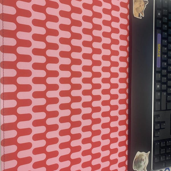 Wavy Pink & Red Desk Pad / Patterned Vegan Leather / Double-sided Desk ...