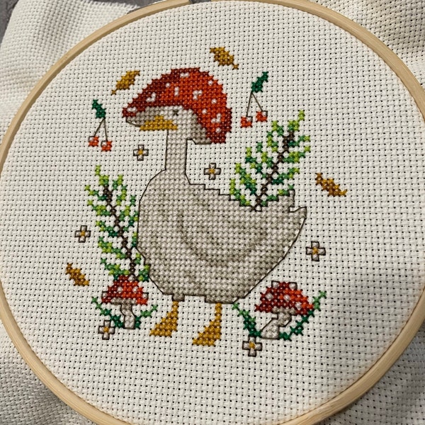 Silly Goose in Mushroom Cross Stitch Pattern PDF Forest Mushroom ...