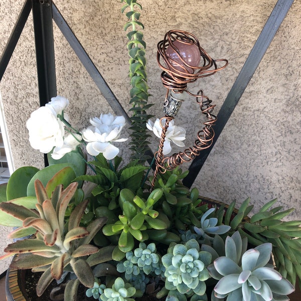 Artistically Created Plant Stake Design, Natural Agate Slice, Upcycled ...