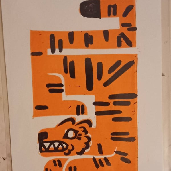 Tiger Geometric Lino Block Print - Etsy