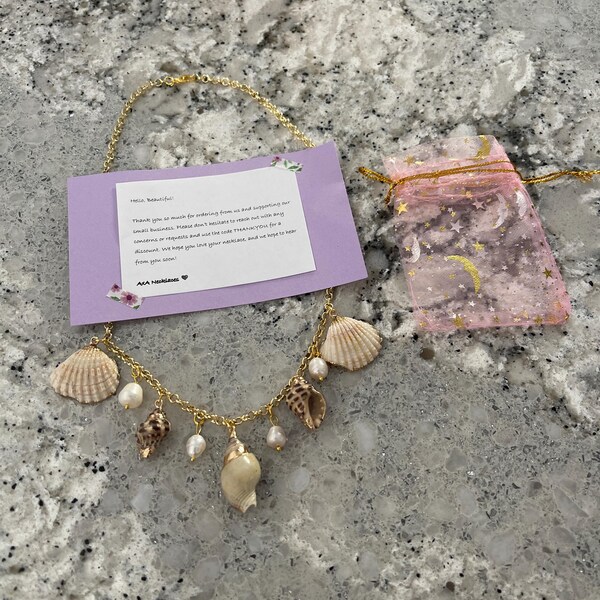 Seashell and Freshwater Pearl Necklace - Real Seashell Charm Necklace ...