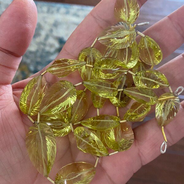 Lemon Quartz Faceted Concave Cut Pears Shape Beads, Lemon Quartz ...