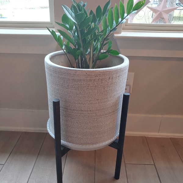 Large Plant Stand With Pot - Mid Century Modern Planter - Wood Plant ...