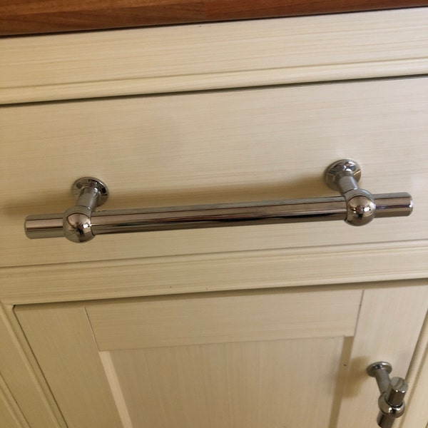 Polished Chrome Kitchen Cabinet T Bar Handle 160mm & Matching T Bar Knob Pull Bedroom Bathroom ...