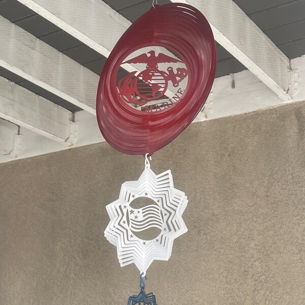 Armed Services US Marine Corp Marines USMC Circle Red Swirly Metal Wind ...