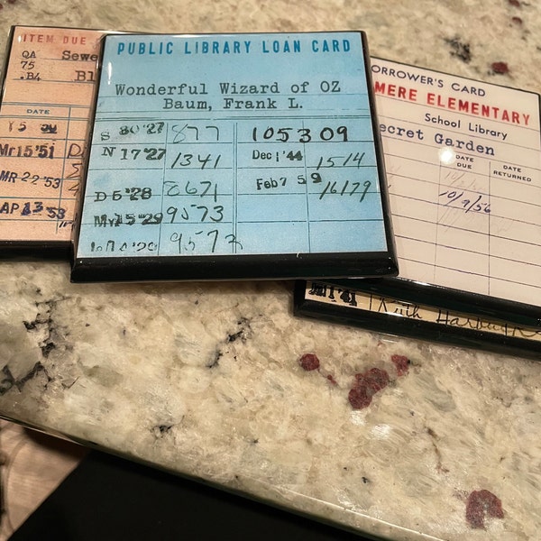 Book Lovers Coaster Set Library Due Date Card Wood Coasters Gifts for ...