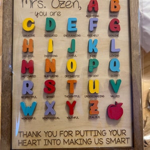 Personalized Teacher ABC Sign Personalized Teacher Appreciation Sign ...