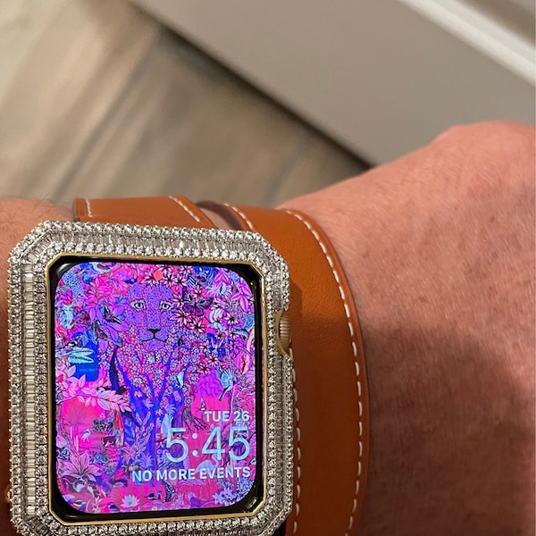 Yellow Gold Bling Baguette Bezel Only Lab Diamond Apple Watch Case ...