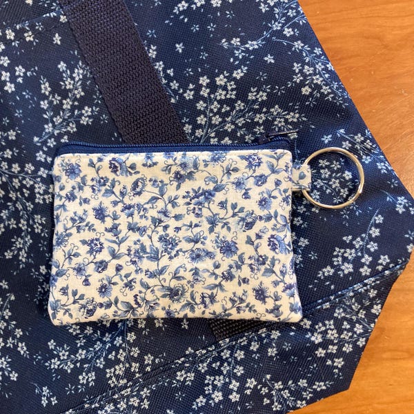 Blue Rose Print Floral Key Fob Fabric Key Fob Navy Key Fob Blue Flower ...