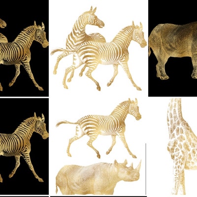 Vintage Gold African Animals Clipart, Antique Safari Illustrations, Png ...