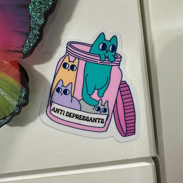 Cat Antidepressant Sticker for Journal, Cute Cat Stickers for Water ...