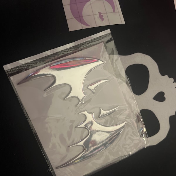 Chrome Bat Wings Car Emblem Sticker Silver Badge Gothic Devil Horns ...