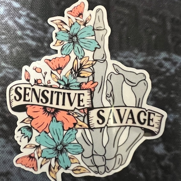 Sensitive Savage Middle Finger Sticker, Adult Humor, Water Resistant ...