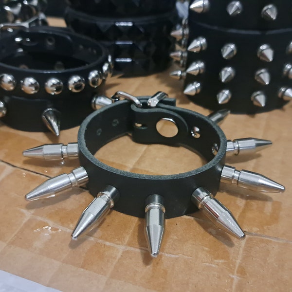 Spiked Leather Bracelet, Massive Spikes Wrist Cuff, Chunky Spikes ...