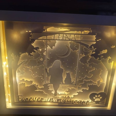 Customizable Shadow Box for Cat Memorial, 3D Light Box Svg, Cat ...