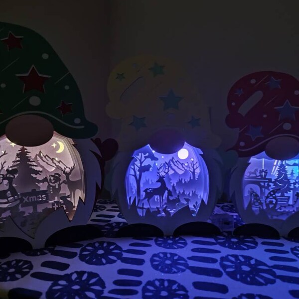 Set 3 Christmas Gnome Shadow Box PDF, SVG Light Box for Cricut Projects ...