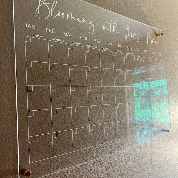 Personalized Acrylic Calendar Month & Week | Floating Wall Decor ...