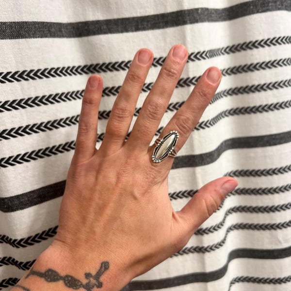 Vintage Sterling Silver White Opal & White Topaz Horse Shoe Ring Size 8 ...