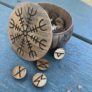 Hand Turned Alder Wood Box of 24 Dark Wood Runes Round Small - Etsy