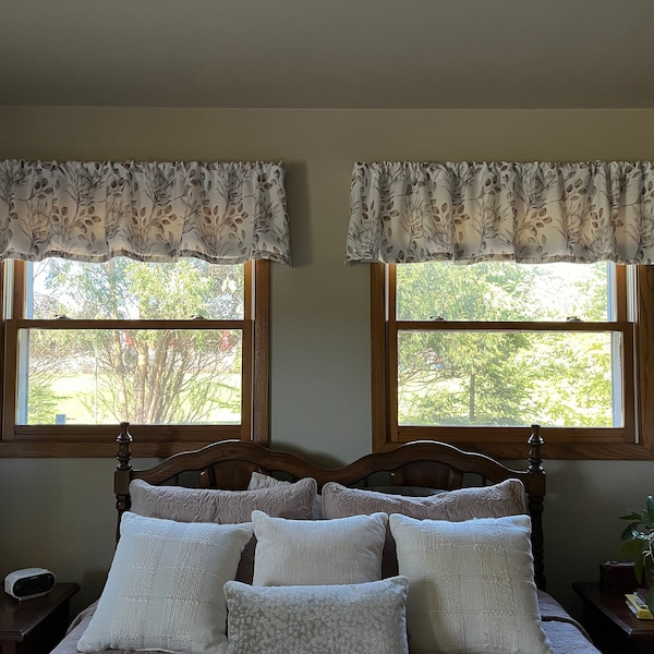 Beige Grey Watercolor Leaf Valance, Poly Canvas Window Treatment VL021 ...