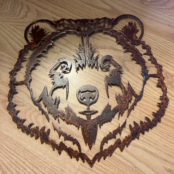 Metal Grizzly Bear Face Wall Art - Etsy