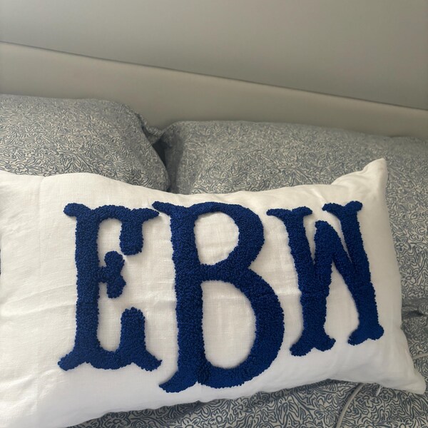 Monogram Pillow Cover With Punch Needle Embroidery, Personalized ...