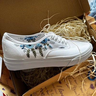 Custom Vans Shoes/custom Sneakers/embroidered Vans Blue Chrysanthemum ...