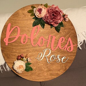 Custom Flower Name Sign floral Nursery Round Sign Child | Etsy