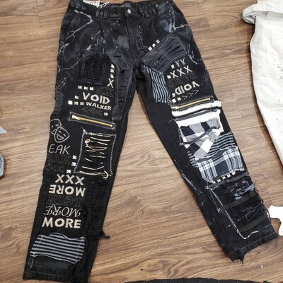 Custom Handmade Punk Rock Goth Emo Metal Cyber Dark Ripped Crazy Weird ...