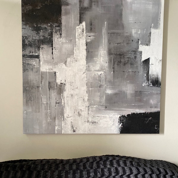 Large Abstract Black and White Art Original Abstract Painting Black ...
