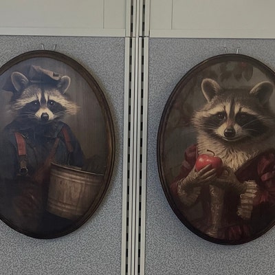 Miss Raccoon With Apple Victorian Portrait Vintage Style Animal Wall ...