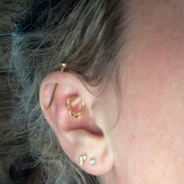 Flower Daith Hoop Earring, 18k Gold Plated Sterling Silver, Conch Hoop ...