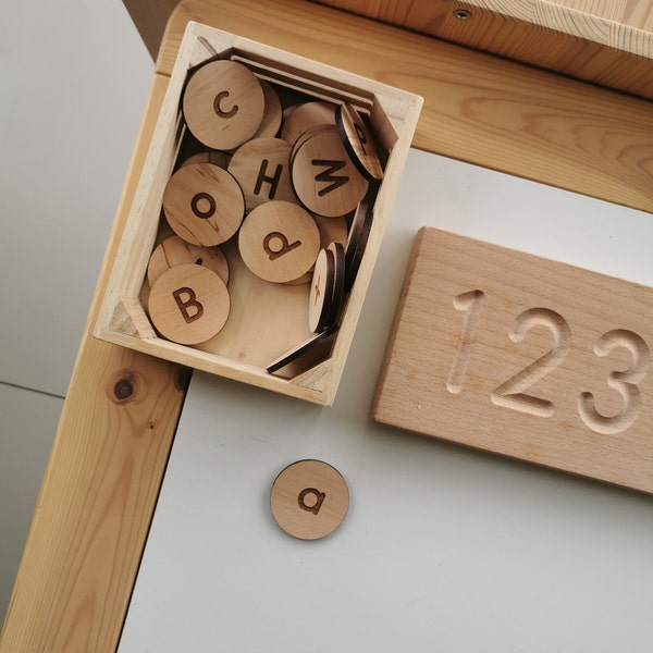 Wooden Alphabet Discs - Montessori Learning - Uppercase and Lowercase ...