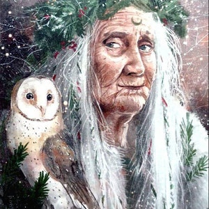 Card Yule/christmas Snow Moon Crone Fantasy Art Print on Sustainable ...