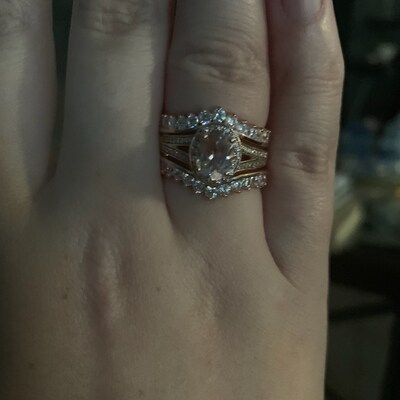 Rose Gold Plated Over Sterling Silver Round CZ Half Eternity Engagement ...