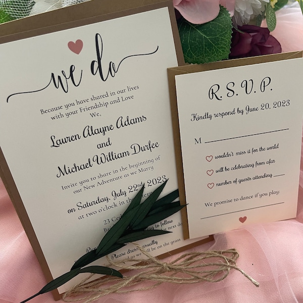 Printed We Do Rustic Wedding Invitation With Twine, Ivory With Kraft ...