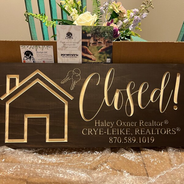 Custom Carved Wood Realtor Closing Sign: Real Estate Gift - Etsy