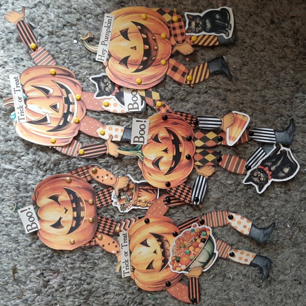 Pumpkin Paper Dolls Halloween Ephemera, Mixed Media Art Dolls, Junk ...