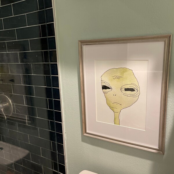 WATERCOLOR Alien Art Print - Hand Painted Green Alien Head Printed on ...
