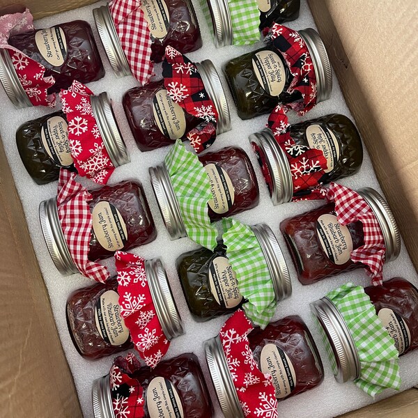 12 Red Snowflake Christmas Jam Jar Covers, Holiday Fabric Cloth Toppers ...