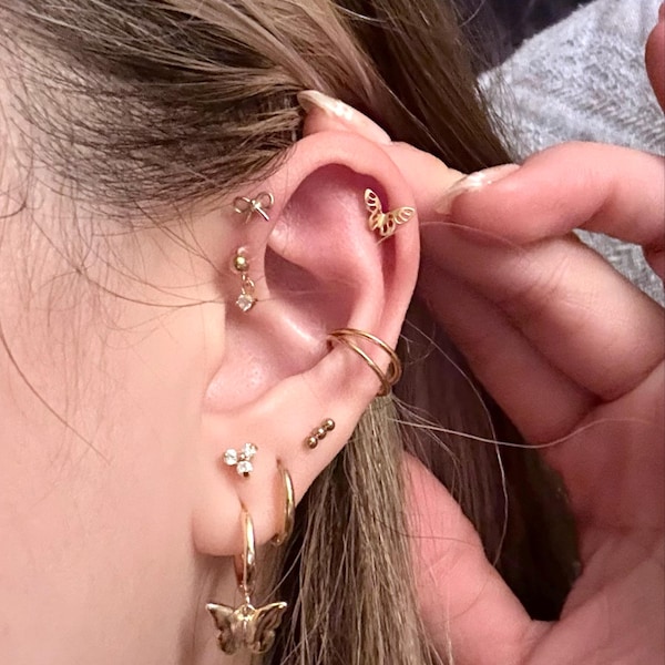 Titanium Vertical Dangle Hidden Helix Piercing, Threaded Flat Back Stud ...