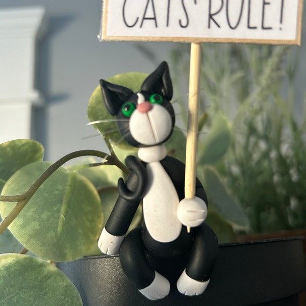 Cat Pot Sitter / Tuxedo Cat / Flower Pot Sitter / Cat Pot Hugger / Cat ...