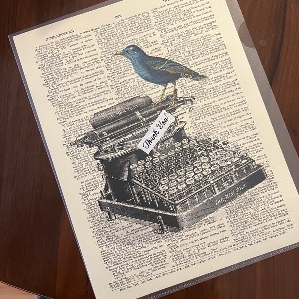 Bird Typewriter Art Print Vintage Book Print Recycled Vintage ...