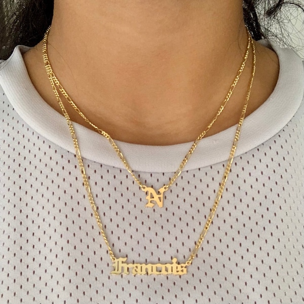 Number, Year, Name Necklace, With Silver, 18K Gold Filled Figaro Chain ...